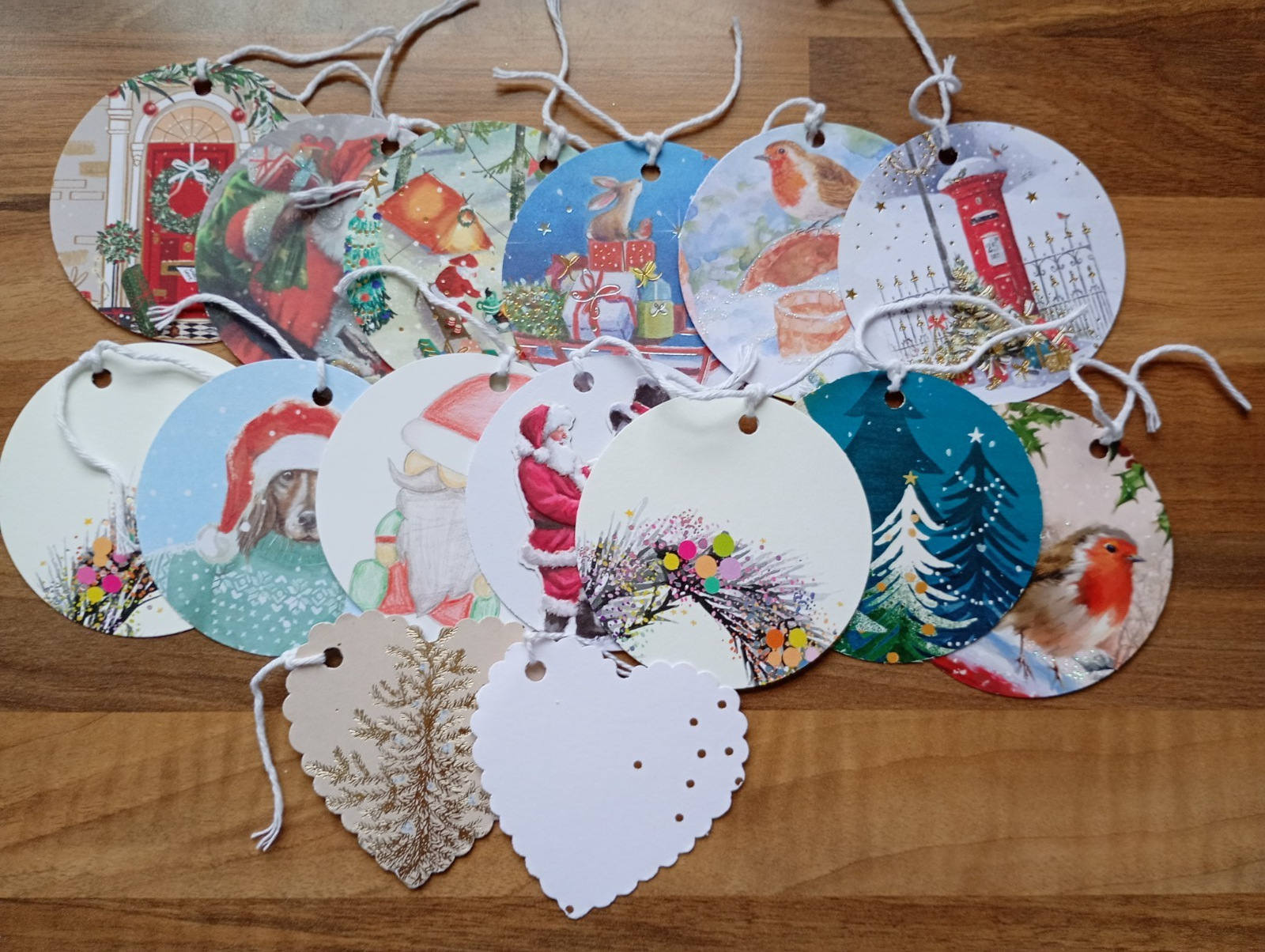 15 ASSORTED HANDMADE CIRCLE & HEART GIFT TAGS LABELS, CHRISTMAS ...