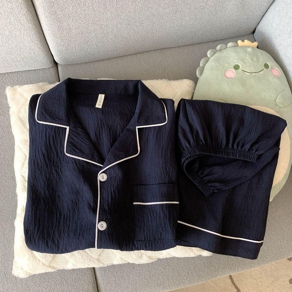 Men Kimono Short sleeve Casua Pajamas Cotton Soft Sleepwear Plaid Gown ...