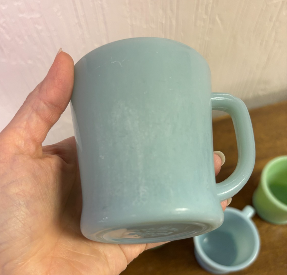 Set of 4 Vintage Fire King Jadeite Delphite Azurite D Handle Mugs ...
