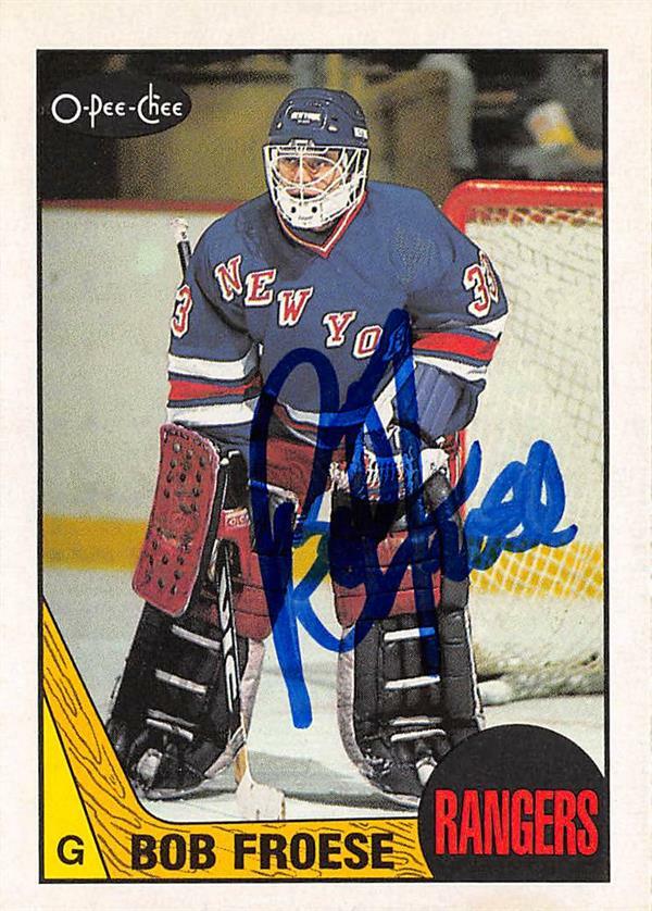 Bob Froese autographed Hockey Card (New York Rangers, 67) 1987 O-Pee ...