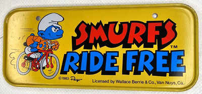 1983 Smurfs "Smurfs Ride Free" Bicycle License Plate | eBay