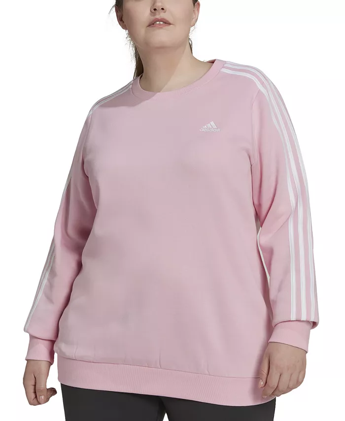 Adidas TRUE PINK/WHITE Women's Essentials 3-Stripes Fleece Sweatshirt ...