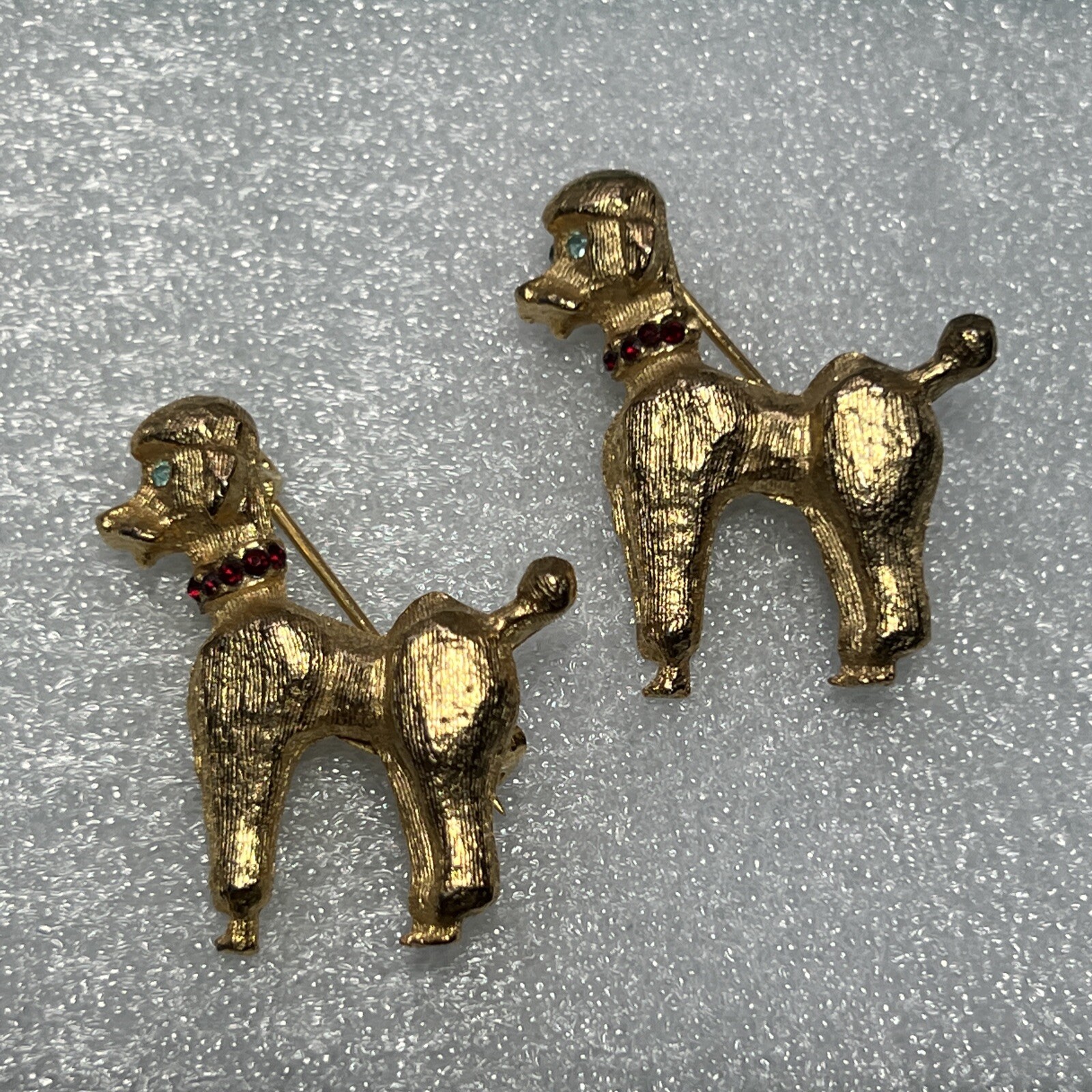 Vintage Standing Poodle Scatter Pin Set Gold Tone Red… - Gem
