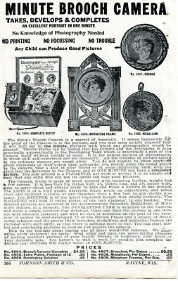 1929 small Print Ad of Minute Brooch Camera medallion, frame, complete ...
