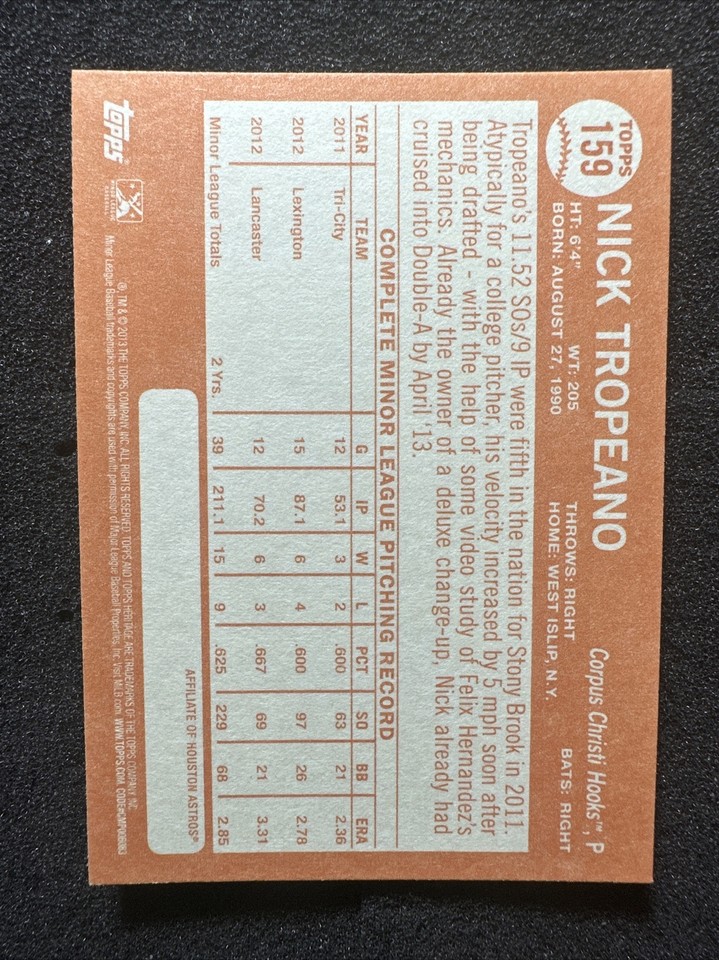 NICK TROPEANO #159 2013 Topps Heritage Minor League Edition QTY Rookie ...