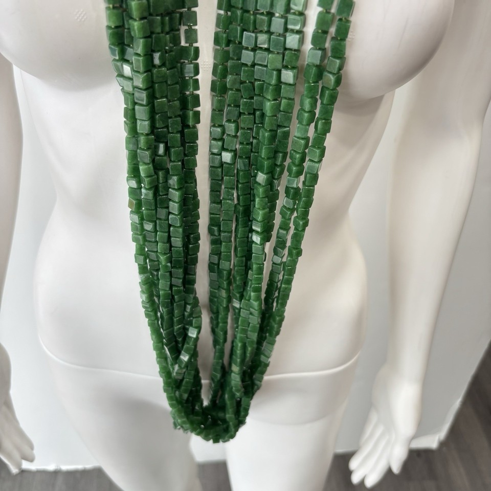 Patricia Von Musulin Green Eight (8) Strand Stone Square Beads Long ...