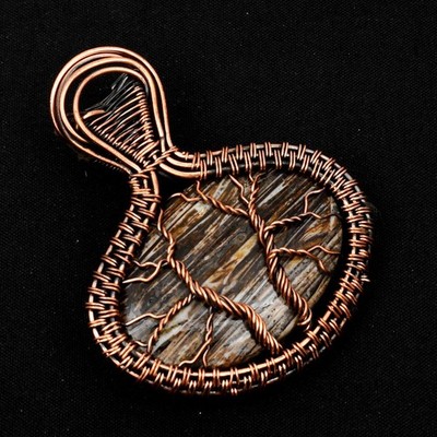 Tree Of Life Stick Agate Gemstone Copper Wire Pendant Jewelry 2.44" AP ...