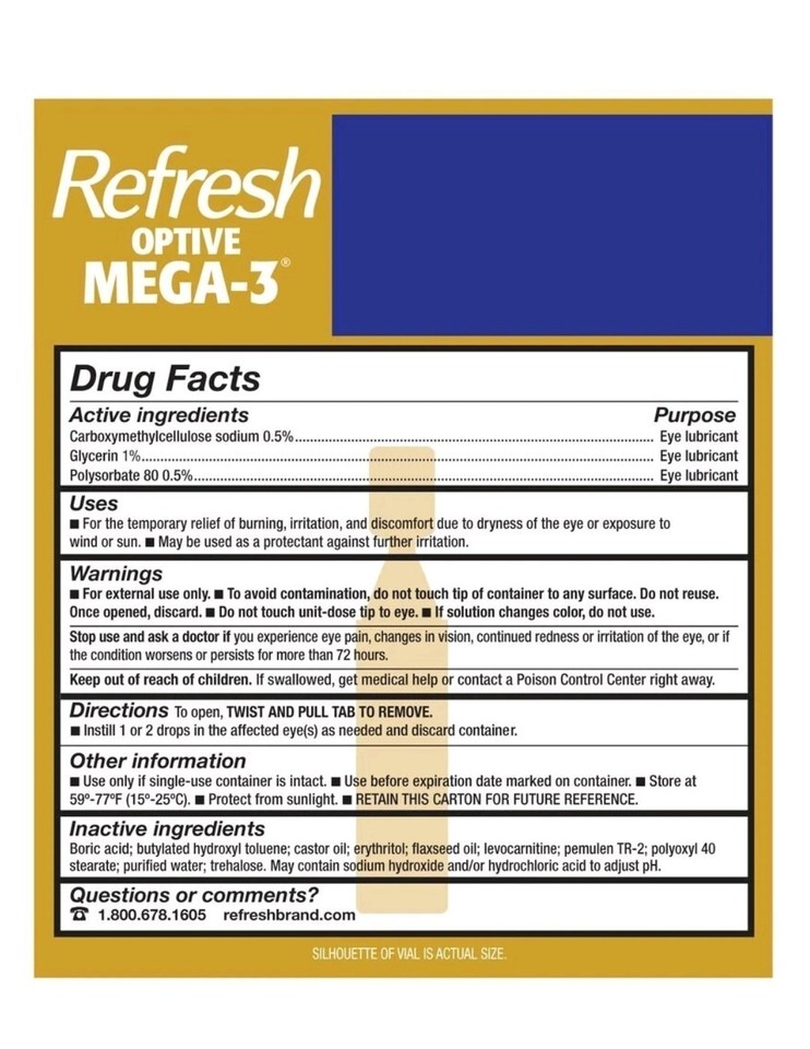 Refresh Optive Mega 3 Lubricant Dry Eye Drops 60 Vials Preservative ...