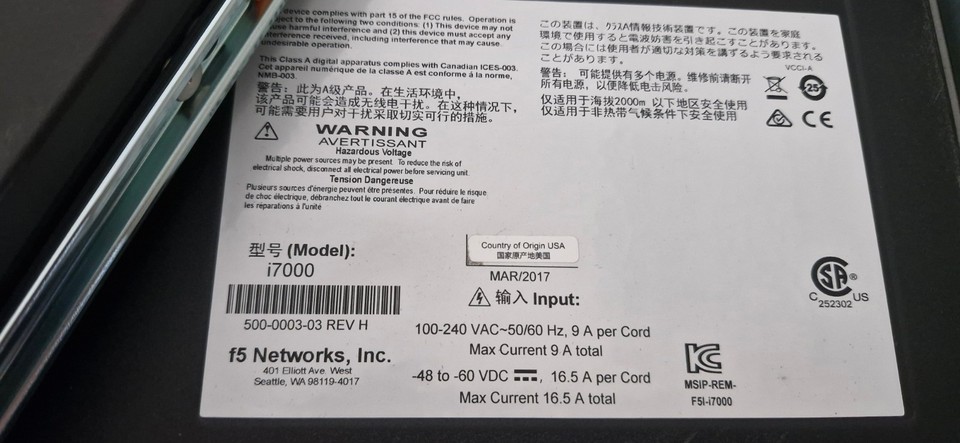 F5 Networks Big-IP i7000 Switch 500-0003-03 Offers Welcome! UPS ...