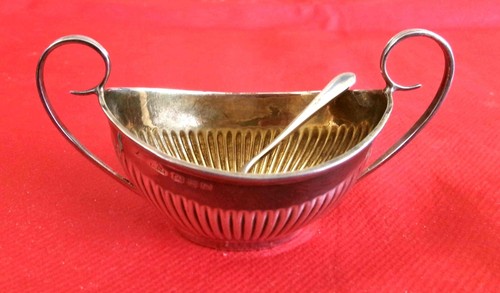 Antique Sterling Silver Oval Two Handled Condiment Dish with Silver ...