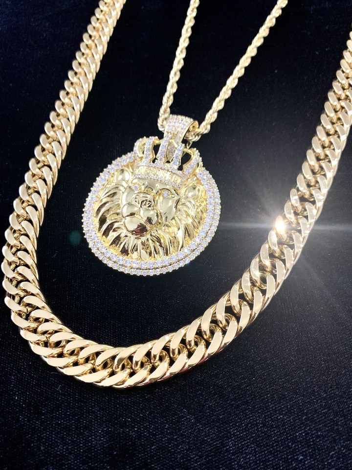 Solid 18K Gold Lab Diamonds LION KING Pendant Chain Necklace LIFETIME ...