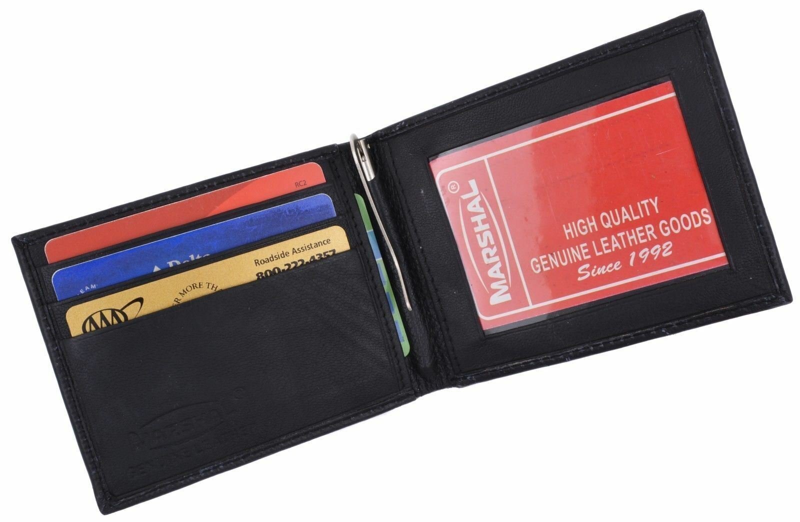 Mens Black Thin Lambskin Leather Spring Money Clip Compact Slim Bifold ...