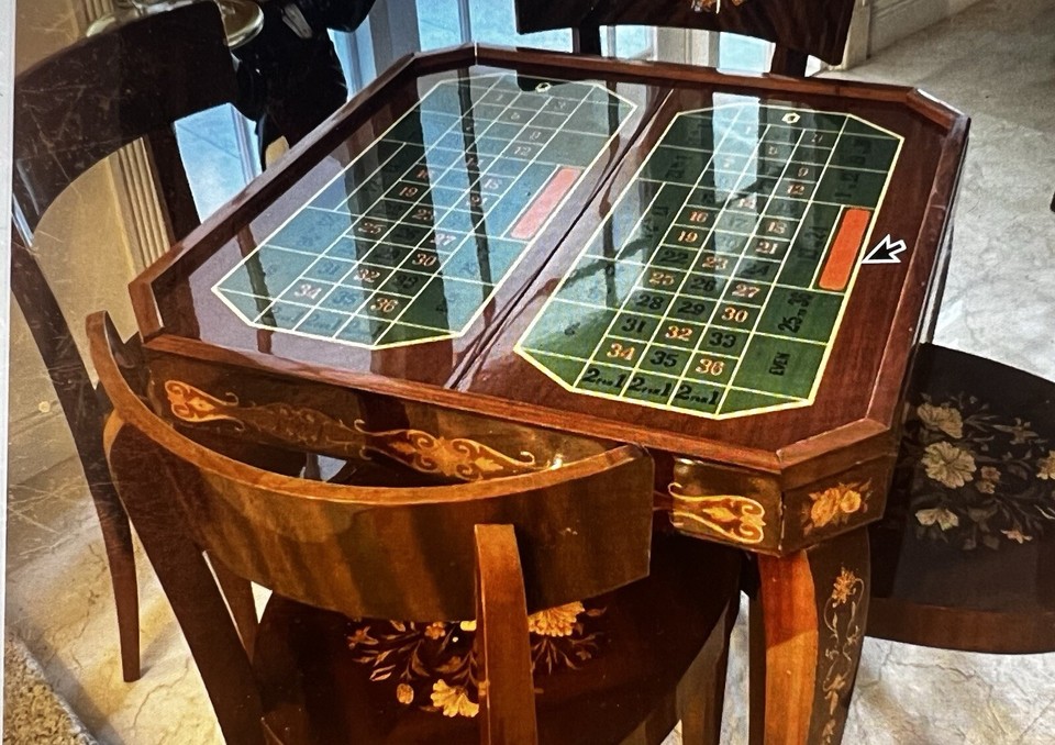 Italian inlaid wood multi game table with Roulette, Checkers Chess and ...