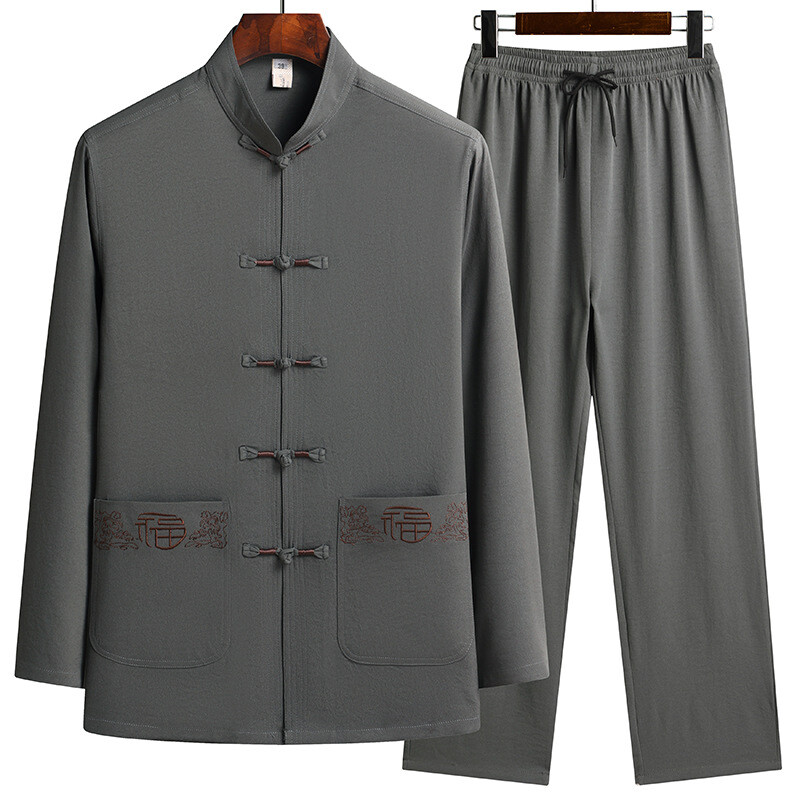 Mens Traditional Chinese Tang Suit Jacket Coat Pants Kung Fu Wingchun ...