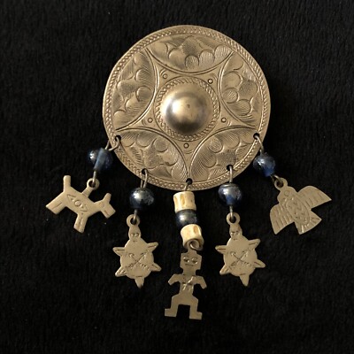 Vintage Silvertone Disk Dangling Charm Brooch Pin | eBay