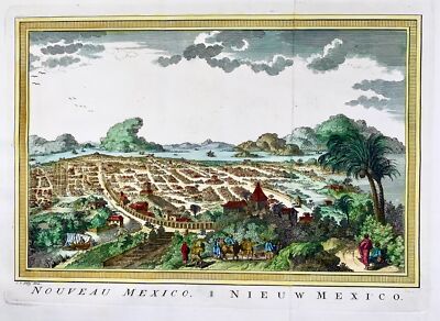 1780 J.V. Schley, Mexico City, cityscape, hand coloured copper ...