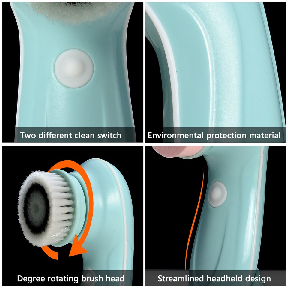 Electric Facial Cleansing Brush Spin Massager Face Cleanser w/ 3 ...