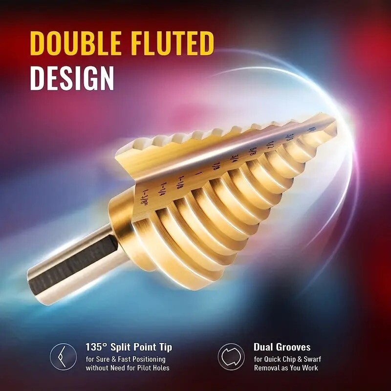 NEIKO 10185A Titanium Step Drill Bit, High-Speed Alloy-Steel Bit, Hole ...