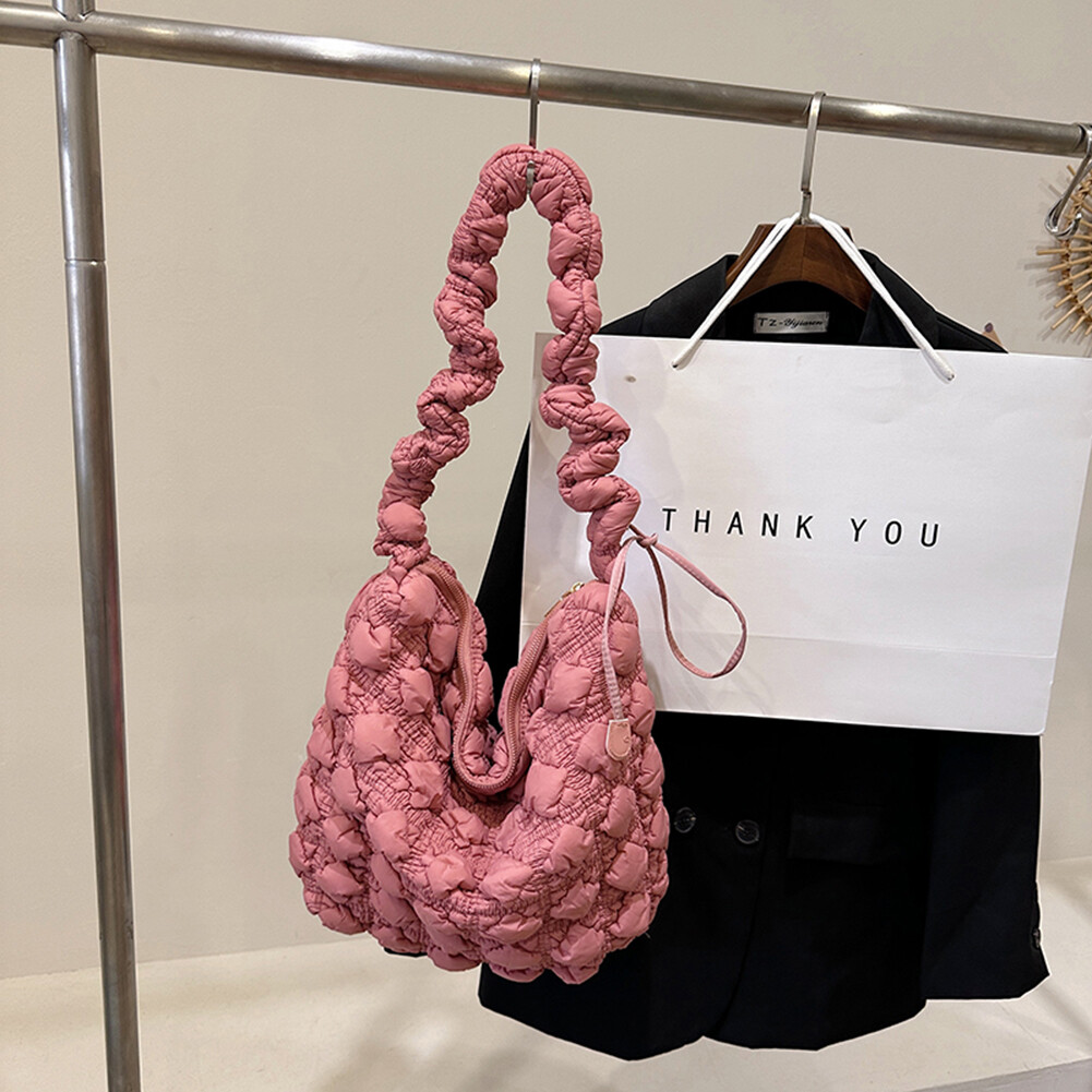 Women Shoulder Bag Cloud Pleated Quilted Embroidered Thread Bag (Light ...