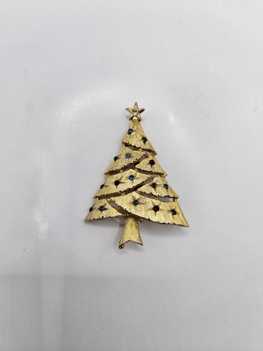 Signed LJM Vintage Multicolor Rhinestone Christmas Tree Brooch Pin | eBay