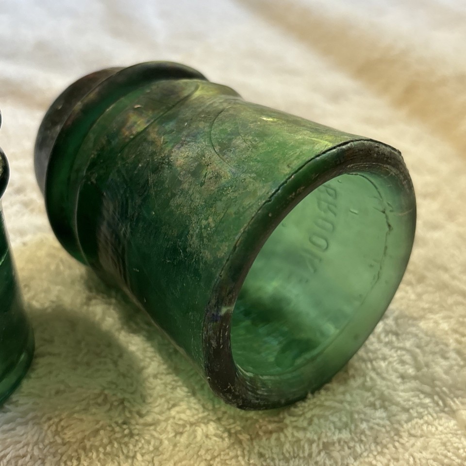 (2) Brookfield Glass Insulator Green / Aqua w Bubbles Swirl Lines 3 ...