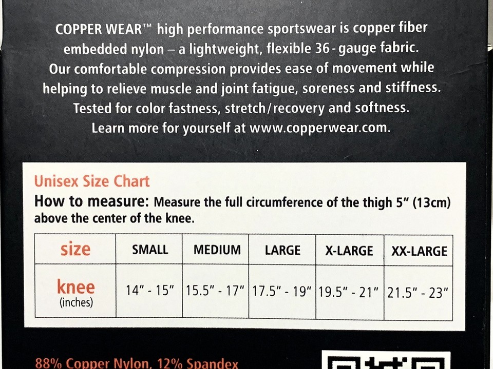 Copper Wear Unisex Compression Knee Sleeve M Medium NIB | eBay