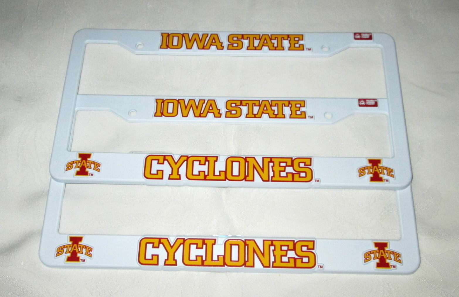 TWO (2) IOWA STATE CYCLONES EMBOSSED LICENSE PLATE FRAMES #1a - NEW | eBay