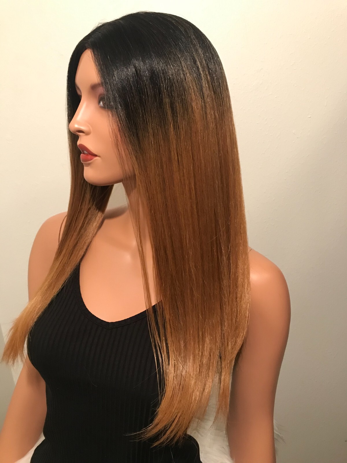 NWT Equal Luxury Long Straight Center Part Black And Auburn Lace Front ...