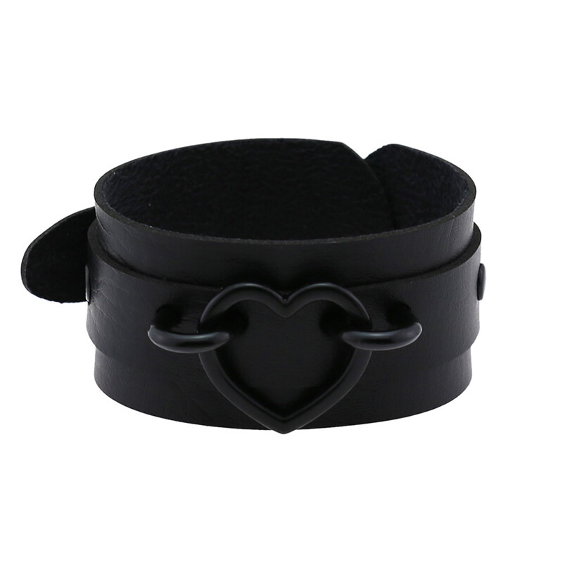 Heart Bracelet Leather Wristband Cuff Gothic Punk Armband Unisex ...