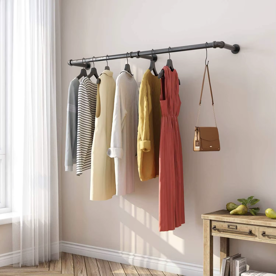 180Cm Industrial Pipe Clothes Rail Wall Mounted Clothes Hanging Rail ...