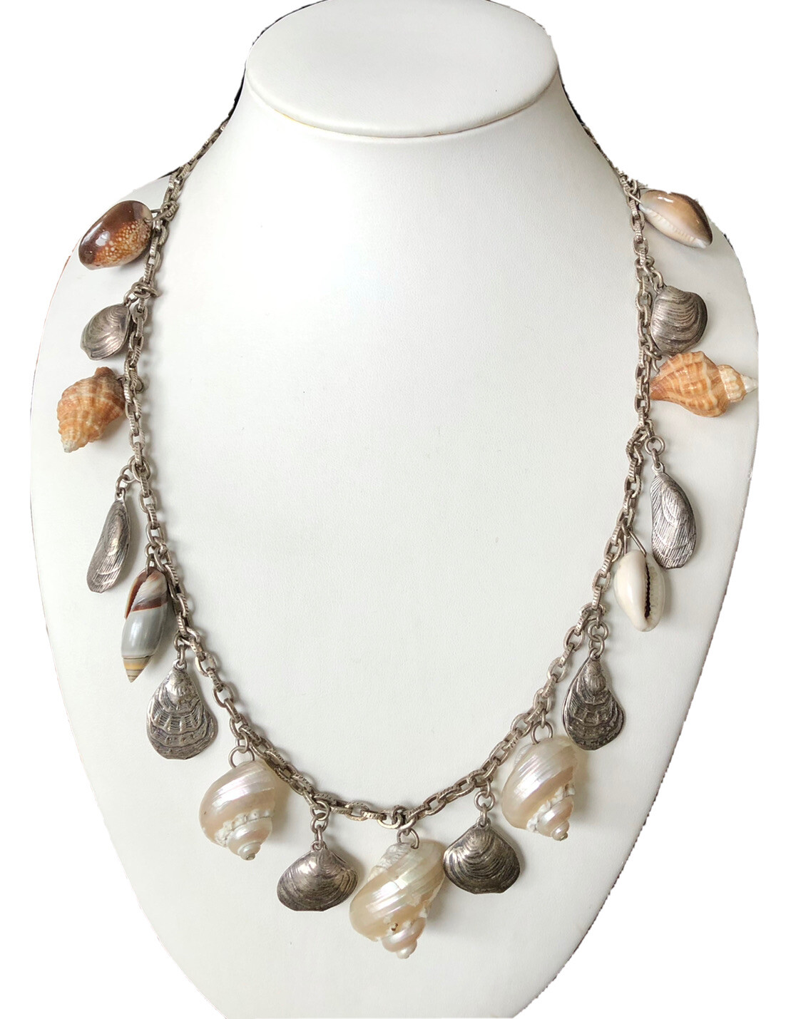 ILARIA PERU STERLING SILVER NECKLACE 925 SEASHELL SHELL BIB CHARM CHAIN ...