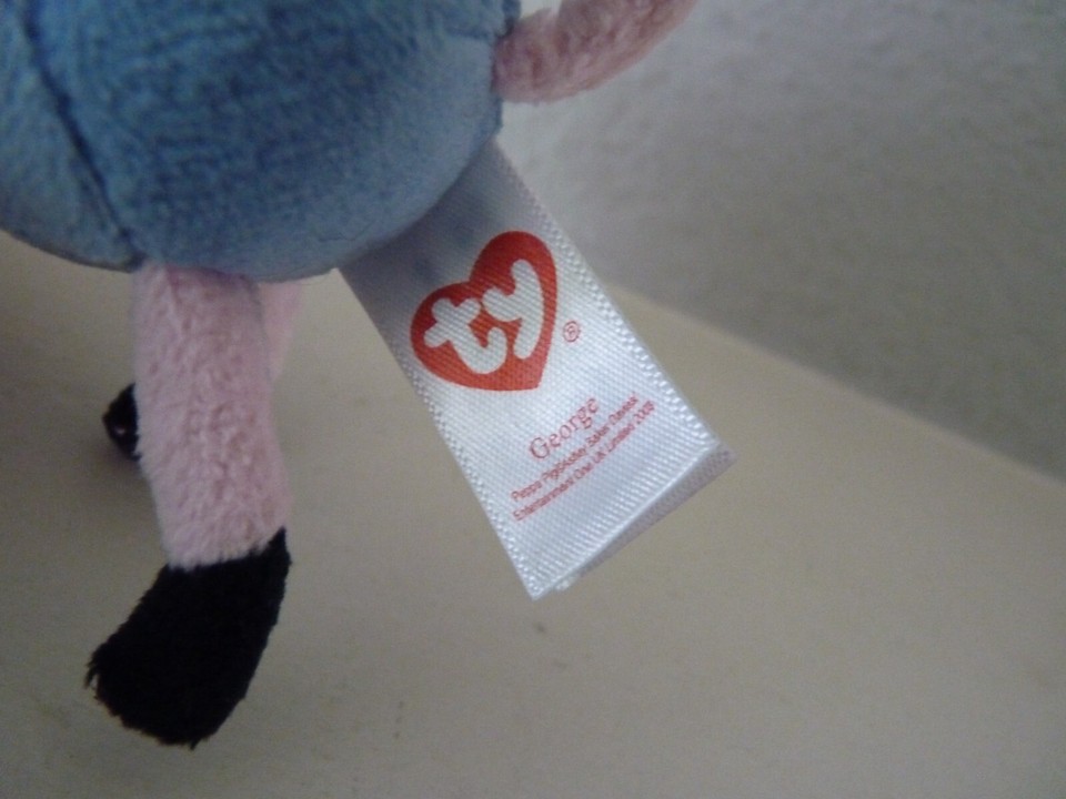 TY Beanie Baby Peppa Pig GEORGE Plush Bag Clip Keychain w/Heart Tags 5 ...