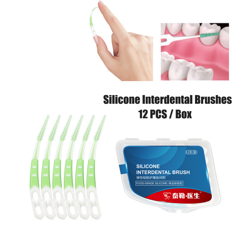 12Pcs Silicone Interdental Brushes Super Soft Dental Floss Toothpicks ...