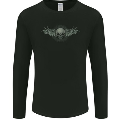 Una Maglietta A Maniche Lunghe Goth Rock Con Teschio Tribale E Ali | eBay