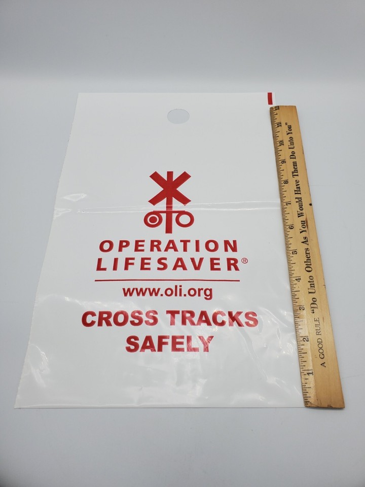 2 NEW Operation Lifesaver CROSS TRACKS SAFELY PLASTIC BAGS 13x9 RAILWAY ...