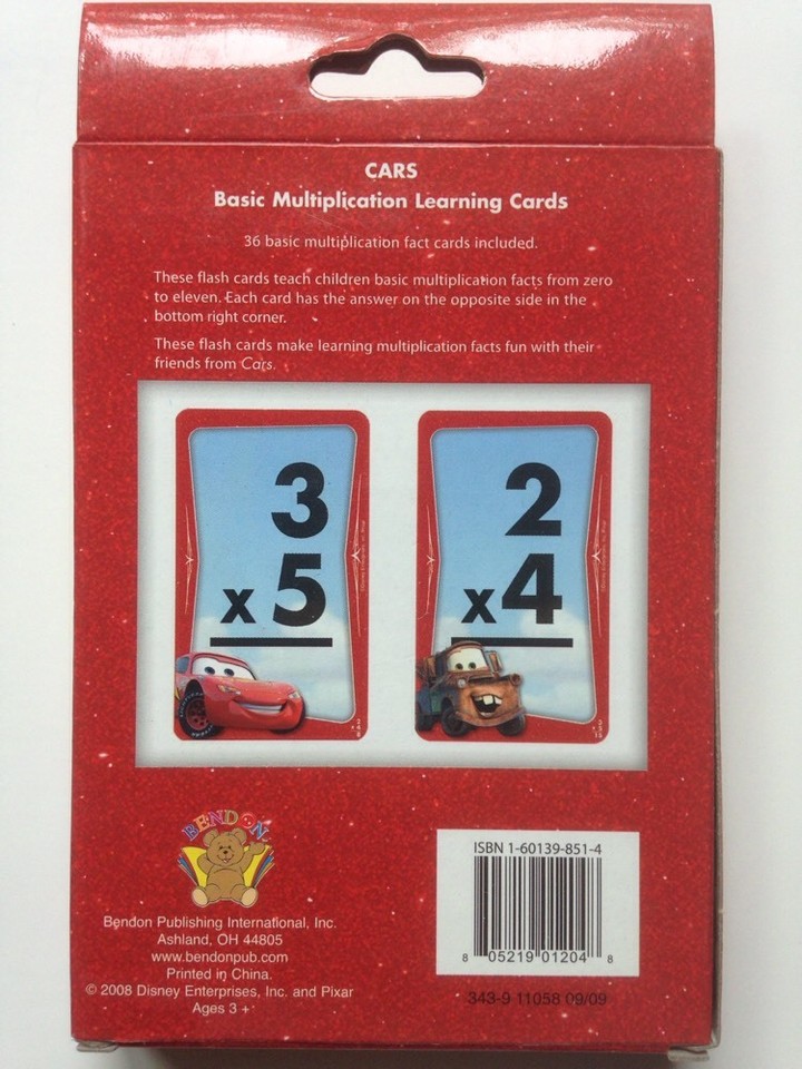 Disney Pixar The World Of CARS Basic Multiplication Learning Cards Math ...