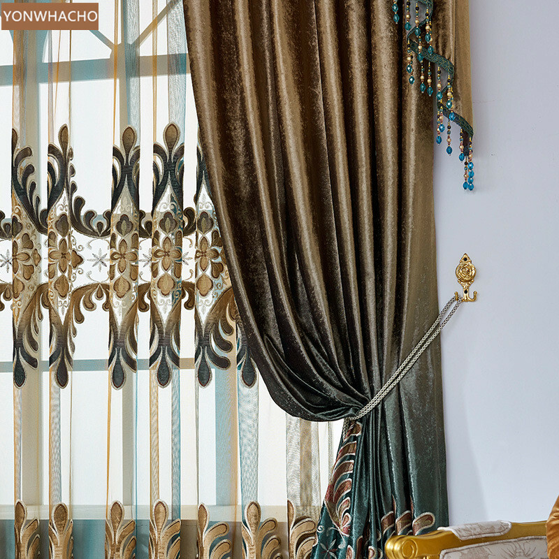 Luxury Thick velvet Flannel coffee cloth blackout curtain valance drape ...