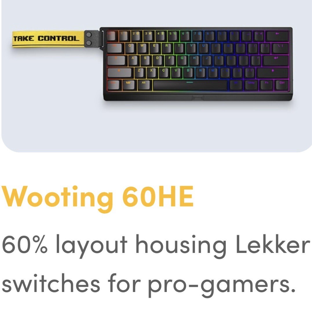 Wooting 60HE 60% RGB Analog Input Gaming Keyboard Black WK3-US2-L60-001 ...
