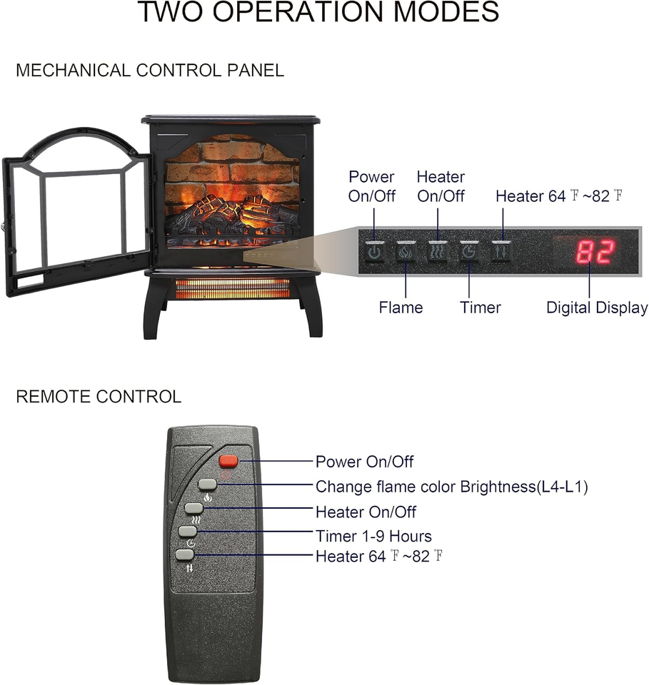 Portable Electric Fireplace Heater with 3D Flame & Remote Control ...