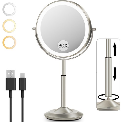 VFD 30X/1X Makeup Mirror with Lights, Height Adjustable Lighted ...