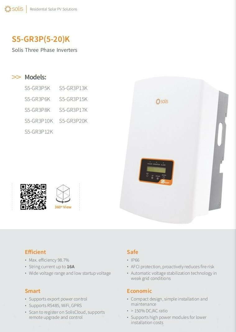 Solis S5 10 kW 3 Phase 2 MPPT Grid Solar Inverter (S5-GR3P10K) WiFi ...