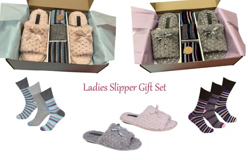 Slipper Gift Set, Ladies Mule & 3 Pairs Socks, Birthday Christmas ...