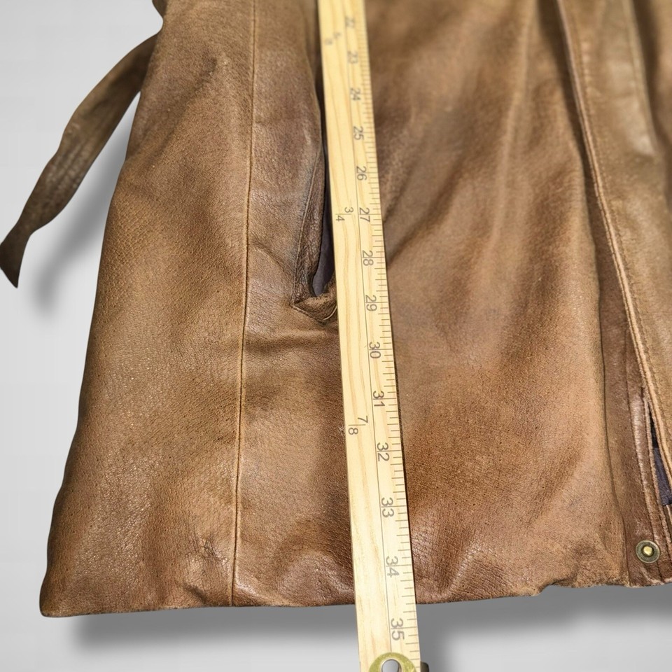 Wilda Leather Jacket Mens XL Long Hooded Belted Full Zip Pockets ...