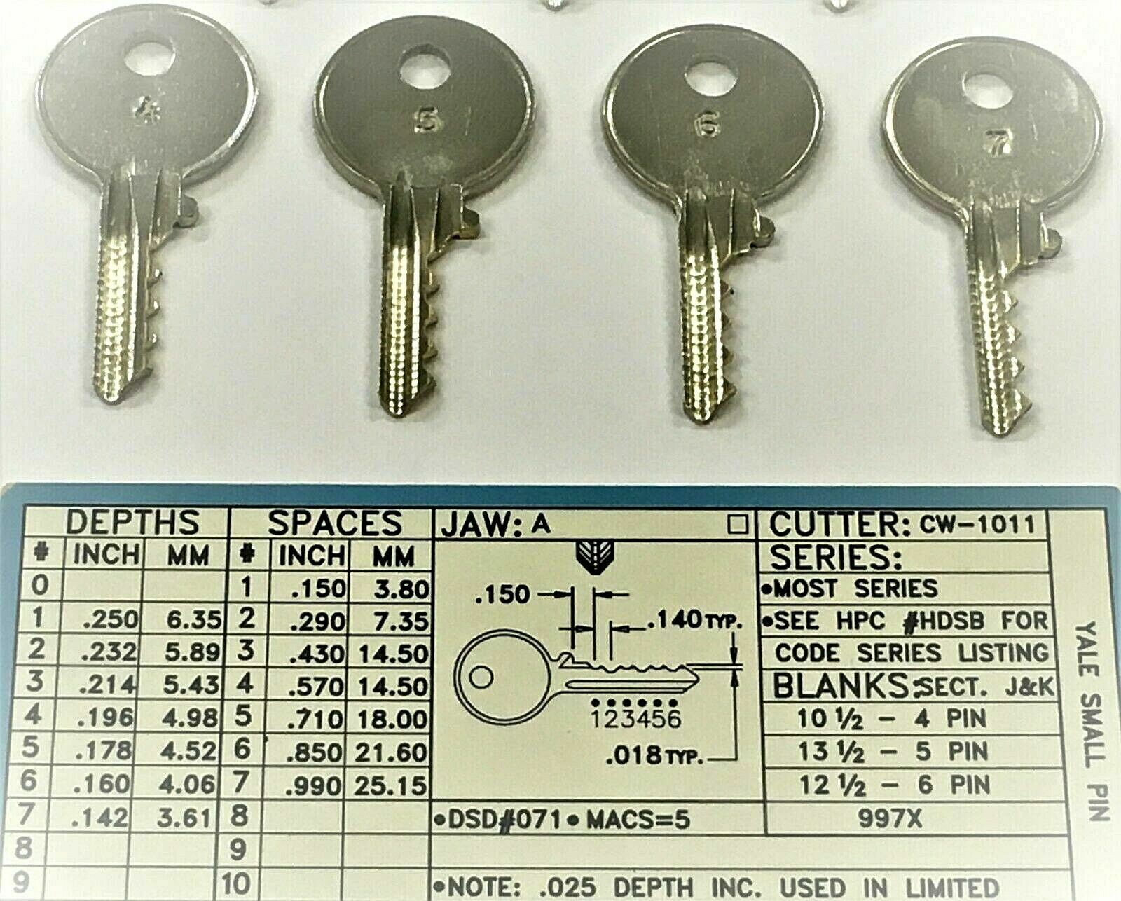 Yale Y5 997EB Space And Depth Keys 4 Cut Blanks HPC C56 Code Card Round ...