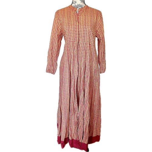 Fabindia Size M Orange Red Button Maxi Cotton Dress Pockets Boho ...