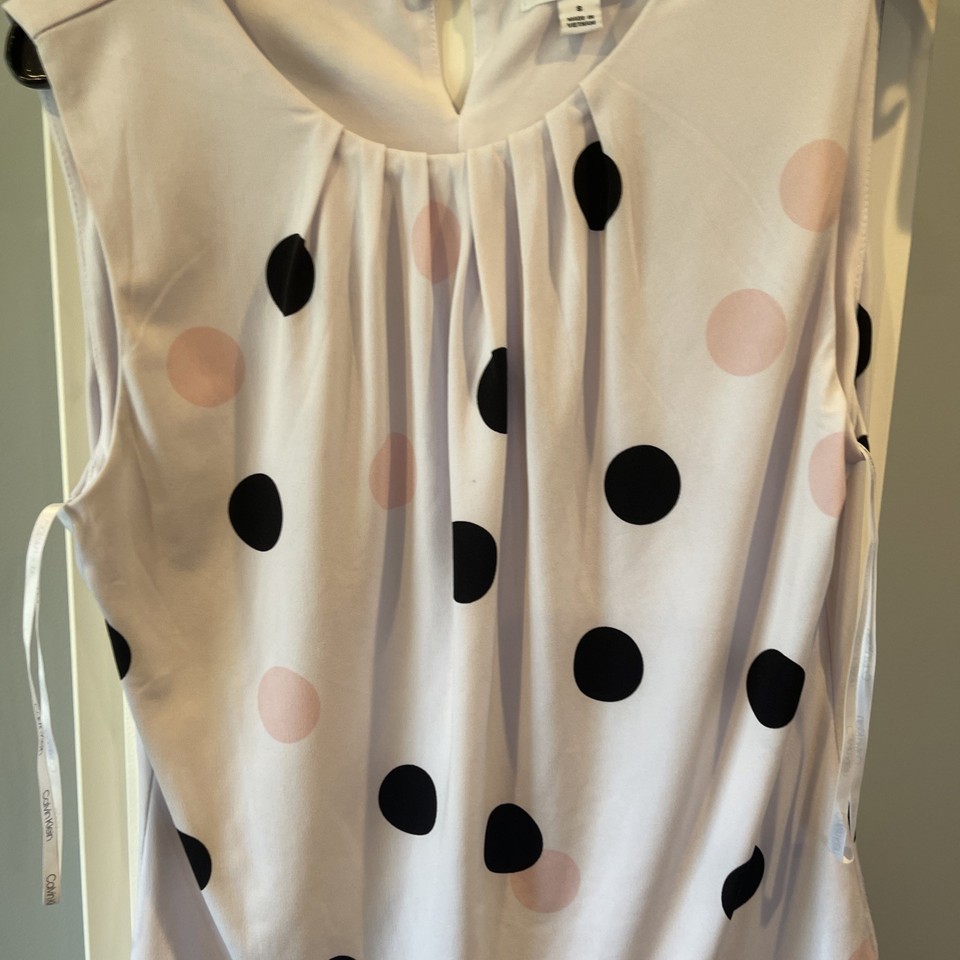 Calvin Klein Sleeveless Blouse Large Black,White,Pink Polka Dot Pattern ...