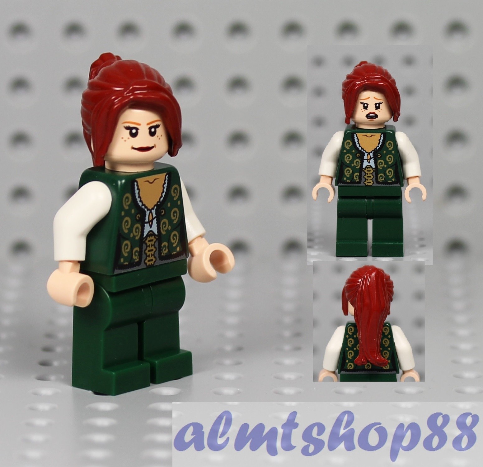 LEGO - Female Minifigure Girl w/ Green/Gold Blouse & Long Dark Red ...