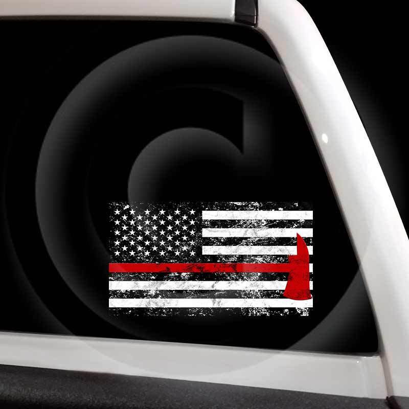 Distressed Firefighter Thin Red Line Decal Flag Axe Sticker IAFF Fire ...