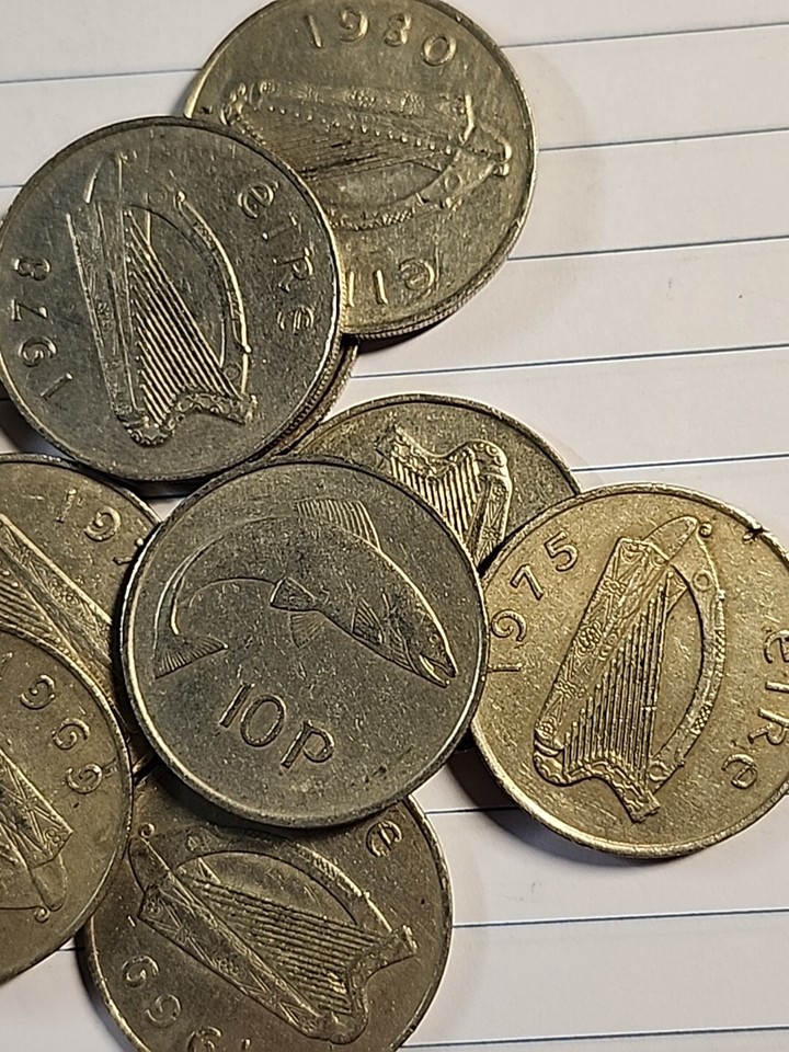 IRISH LARGE 10p coin ten pence HARP and SALMON Eire Ireland Mixed Dates ...