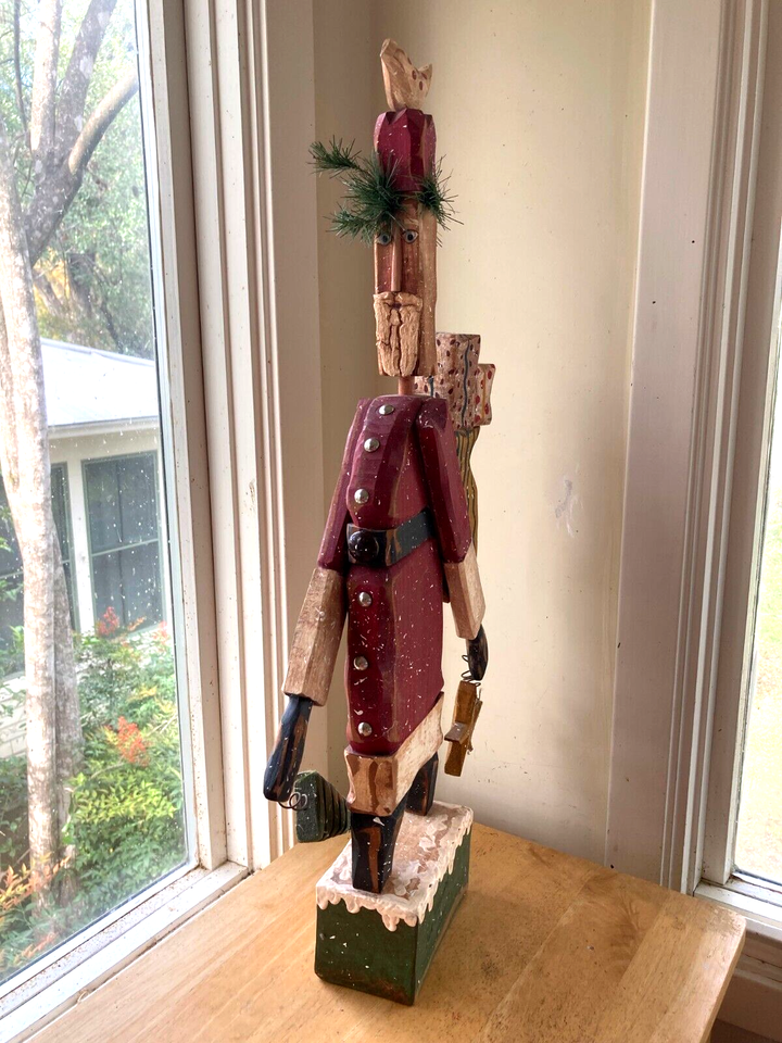 LARGE PAT MOORE FOLK ART 2002 HANDCARVED WOOD CHRISTMAS SANTA FIGURE | eBay